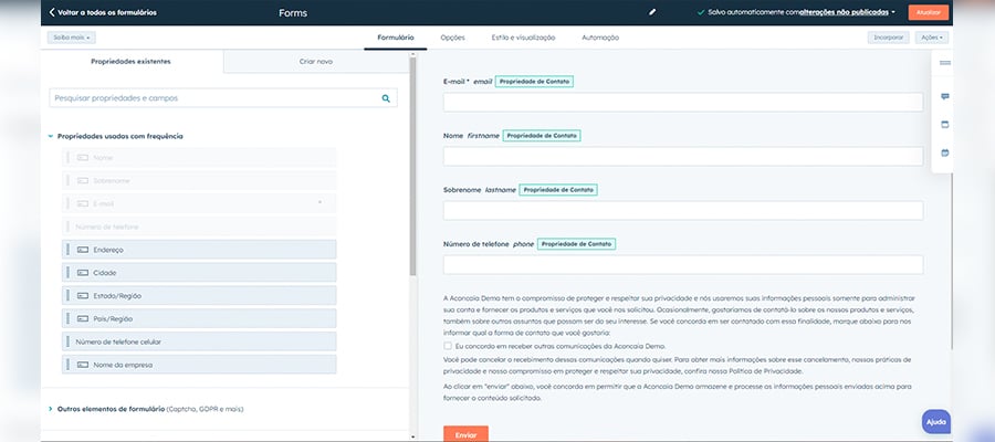 Passo a passo para criação de formulários no HubSpot